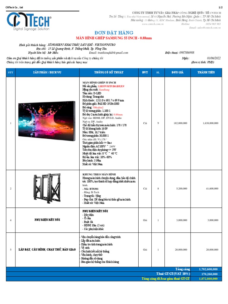 Q01.0622 - Videowall SS LH55VHRRBGBXXL - VIETSOVPETRO | PDF