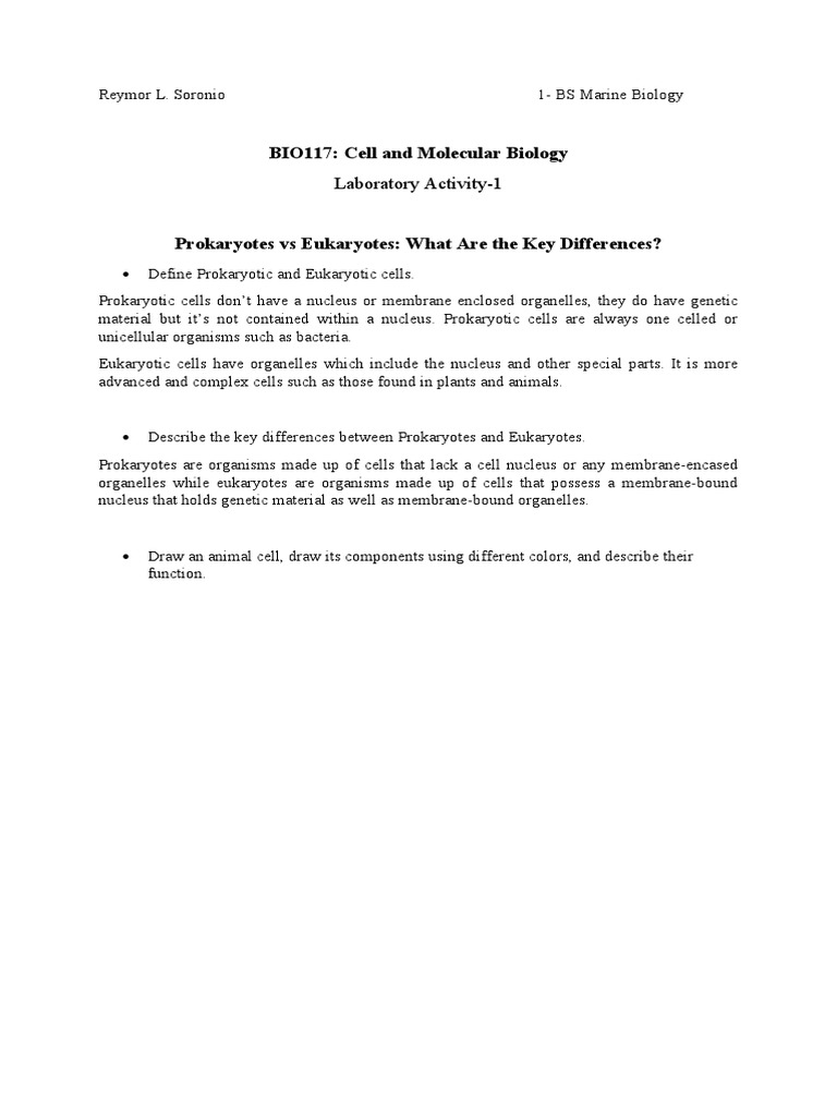 Cell and Molecular Biology Laboratory (Activity 1) | PDF