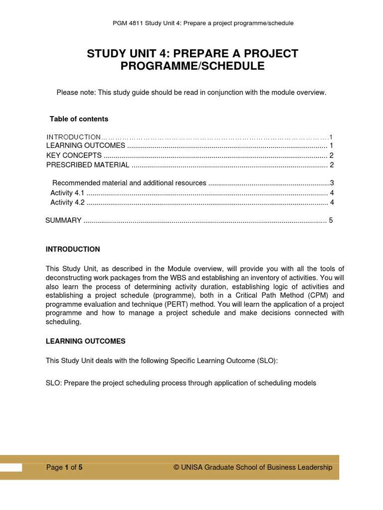 PGM 4811 - Study Unit 4-2021 - Reviewed | PDF | Project Management ...