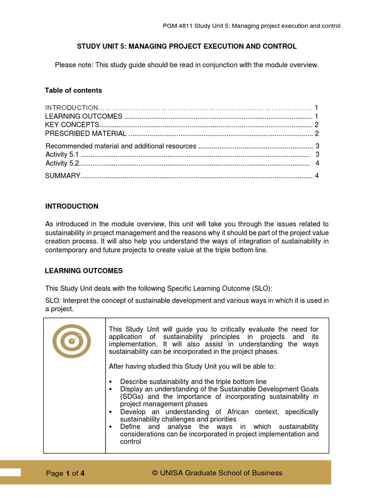 PGM 4811 - Study Unit 5-2021 - Reviewed | PDF | Sustainability | Project Management