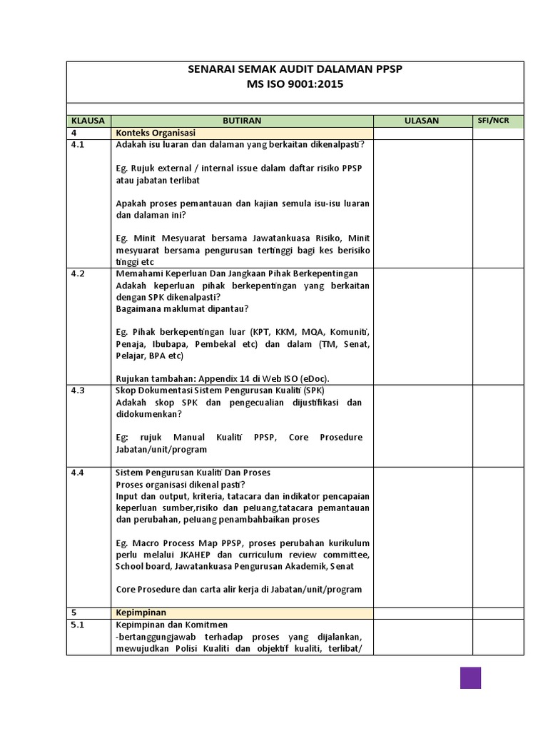 SENARAI SEMAK JURUAUDIT DALAMAN PPSP Latest 13 Mac 2022 | PDF