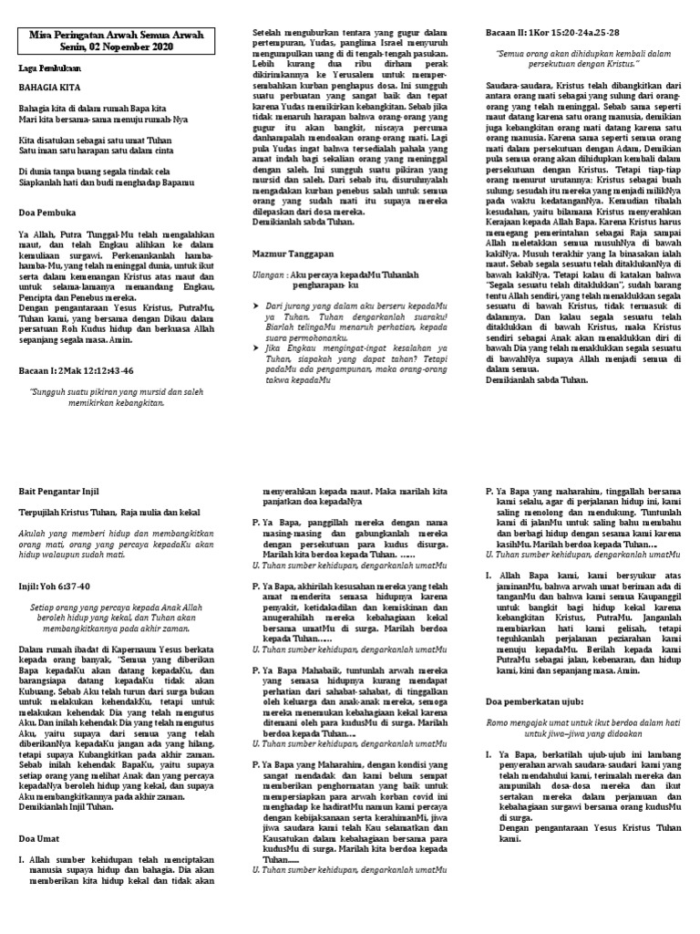 Teks Misa Arwah Katolik 2020 | PDF