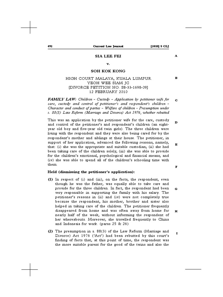 Custody Ruling: Sia Lee Fei v. Soh Kok Kong | PDF