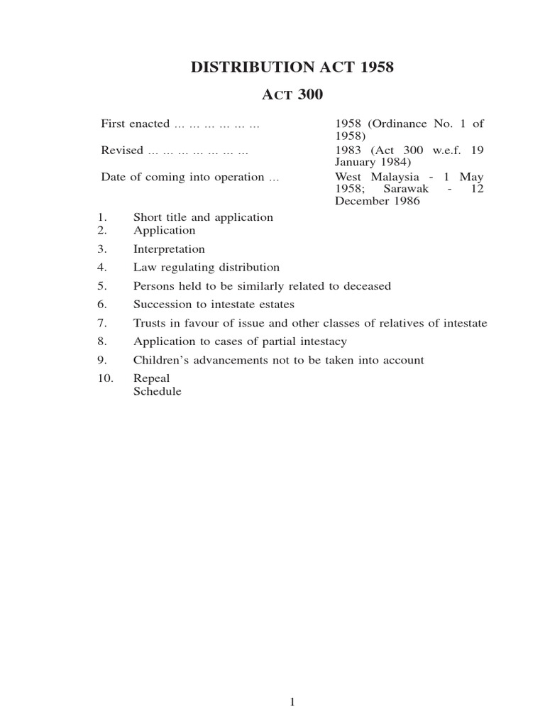 Distribution Act 1958 (Latest) | PDF | Intestacy | Civil Law (Legal System)