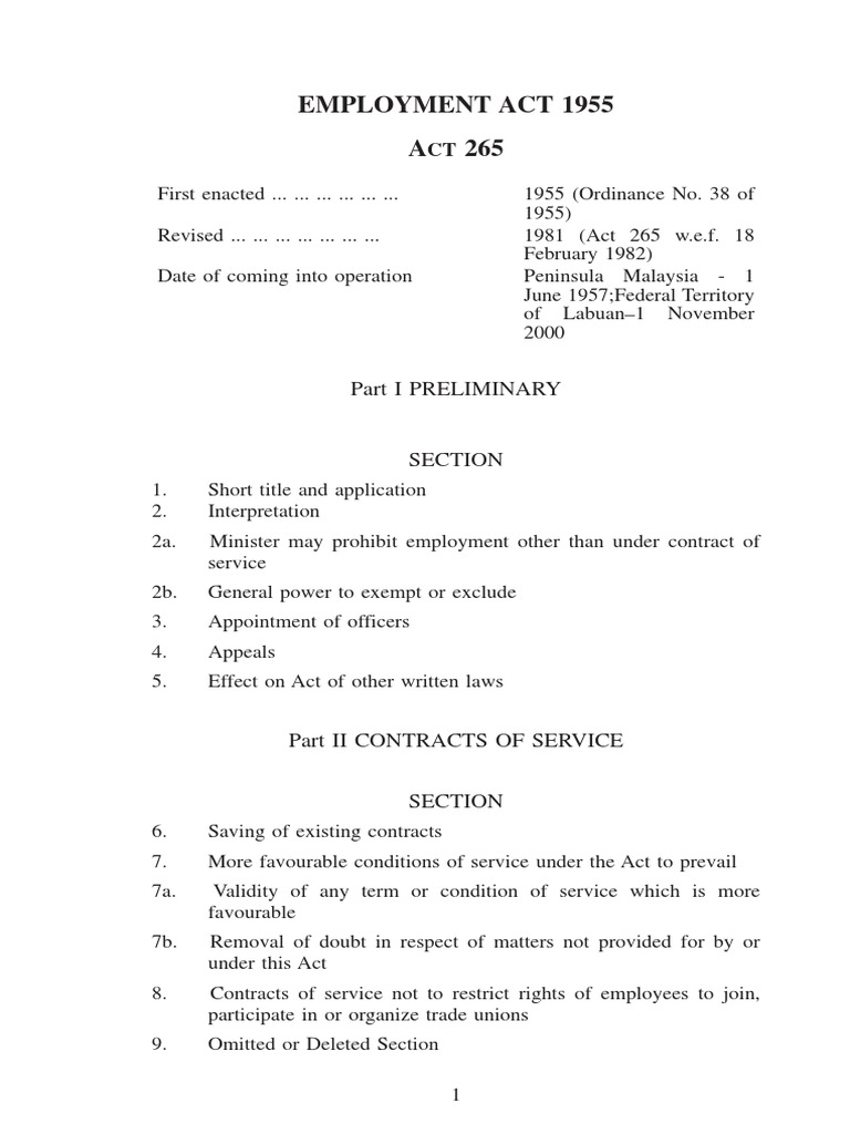 Employment Act 1955 Overview | PDF | Employment | Summons