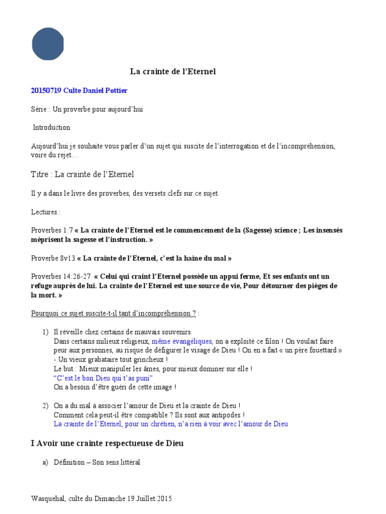 Le Crainte de L Eternel 01 | PDF | Religions abrahamiques | Croyance et ...