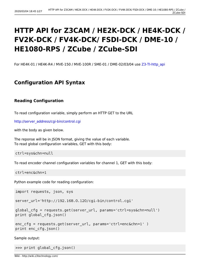 API Documentation for Z3 Technology Video Encoders | PDF | Port (Computer Networking ...