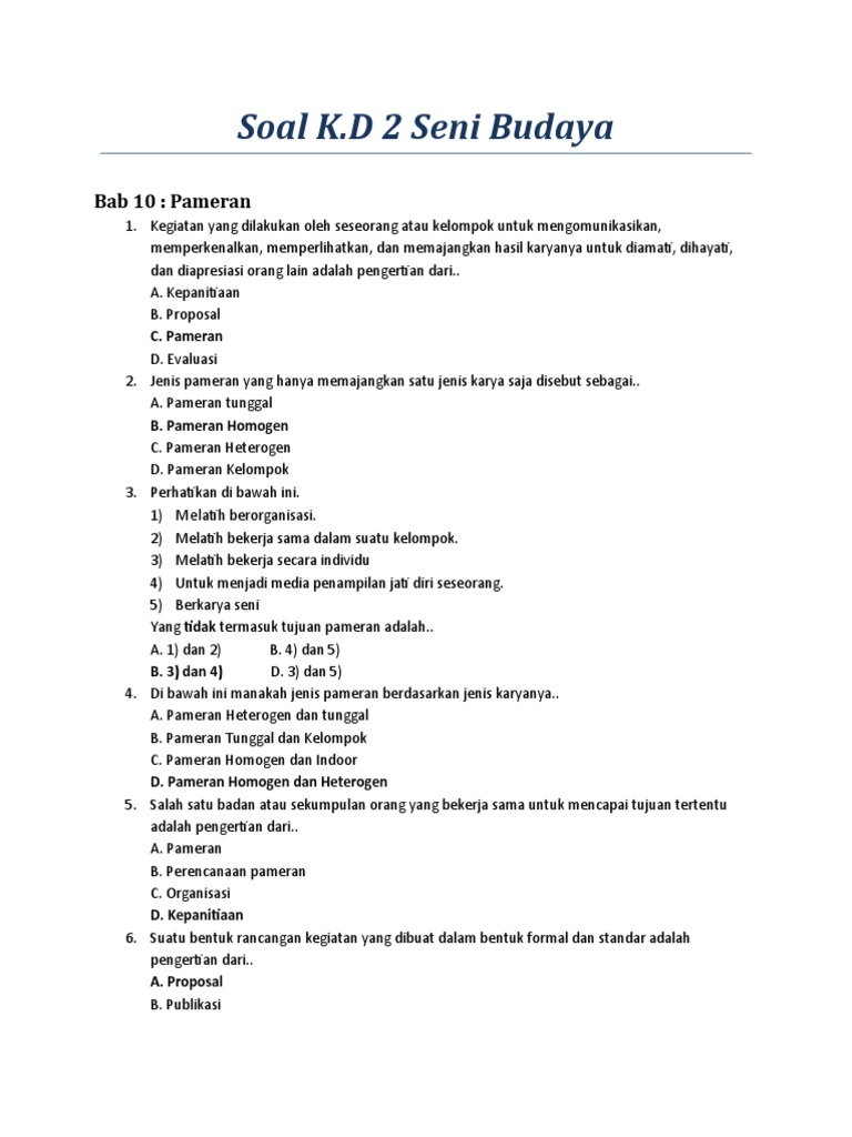 Soal Seni Budaya K.D II | PDF