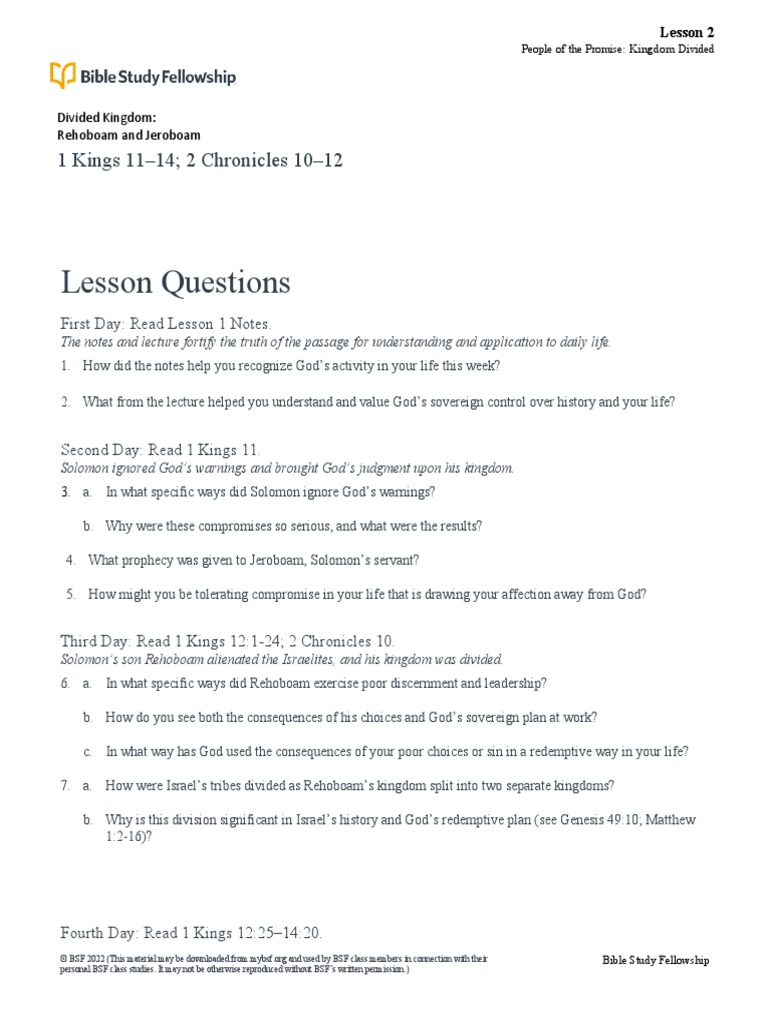 People of The Promise Kingdom Divided Adult Questions Lesson 02 - WORD ...