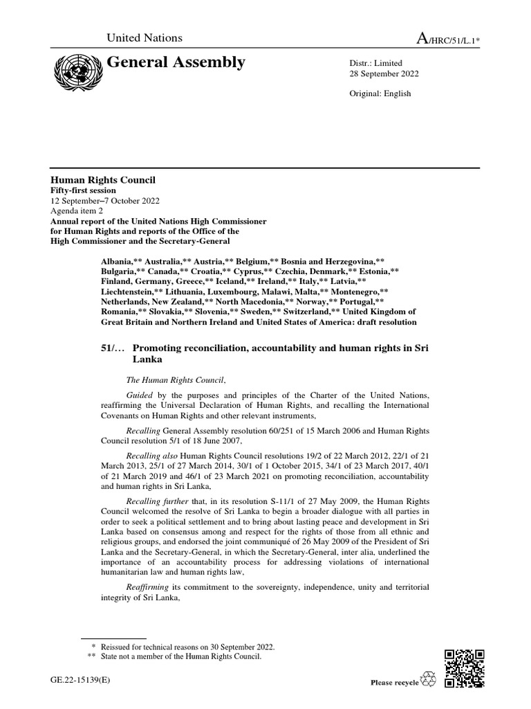 Hrc Resolution 51 Sri Lanka Pdf Human Rights Corruption