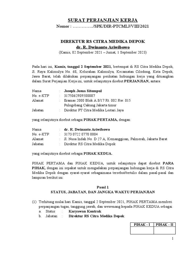 Perpanjangan - SPK Direktur RS CMD Tahun 2021-2023 | PDF