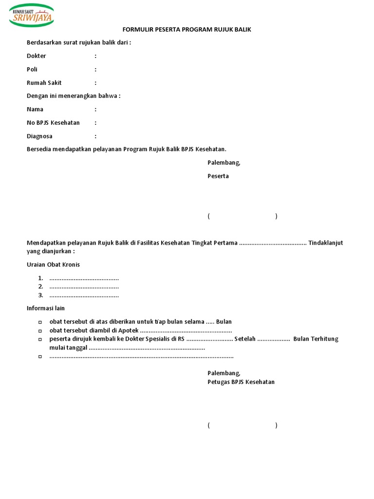 Formulir Peserta Program Rujuk Balik | PDF