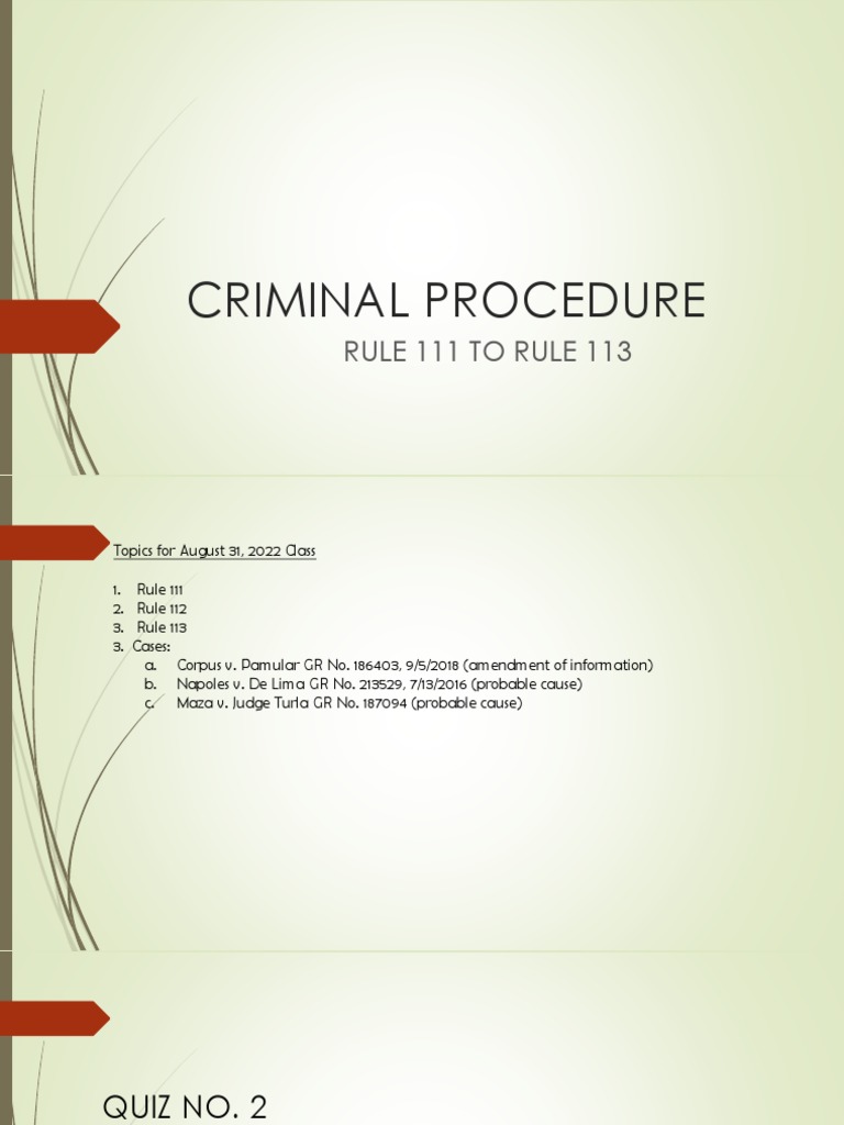 Criminal Procedure: Rules 111-113 Overview | PDF
