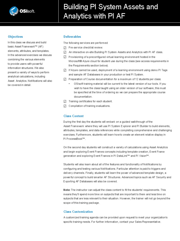 Success Class Building PI System Assets and Analytics With PI AF Datasheet | PDF | Microsoft ...