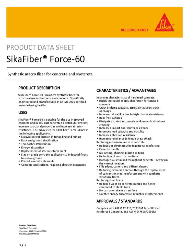 Sikafiber Force-60 | PDF | Concrete | Steel