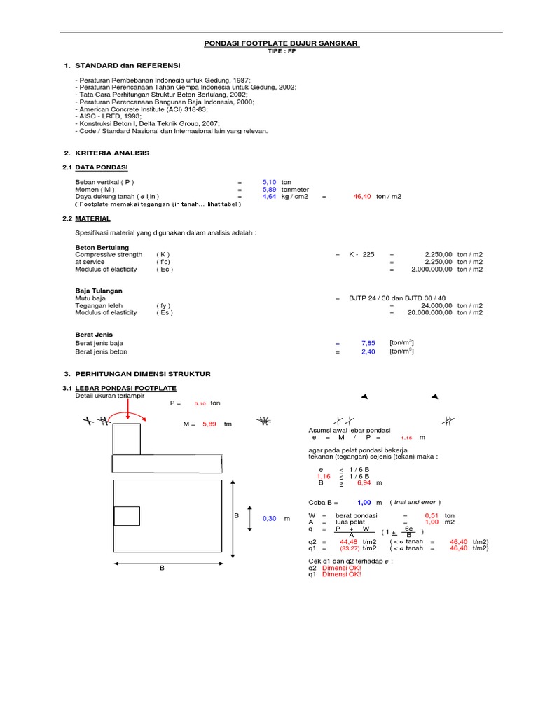 Dimensi dan Analisis Pondasi Footplate | PDF