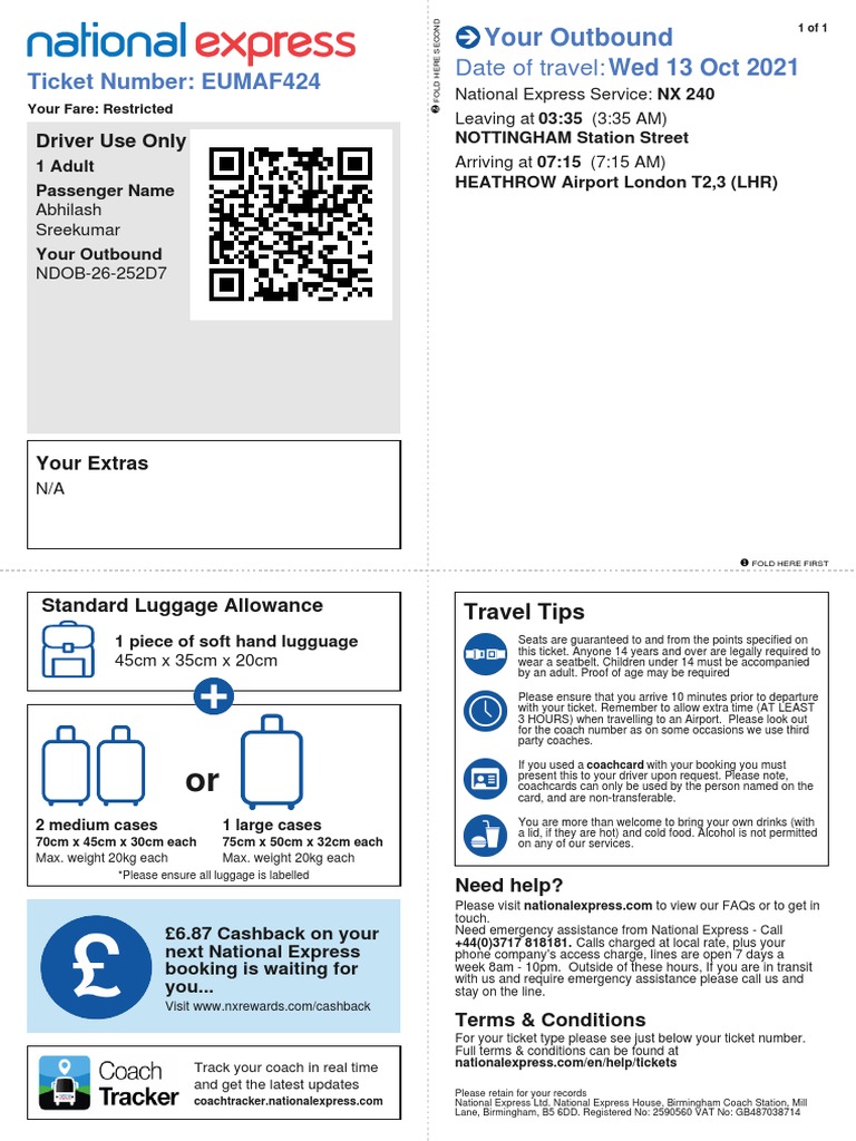 Coach Ticket EUMAF424 | Download Free PDF | Public Transport | Transport