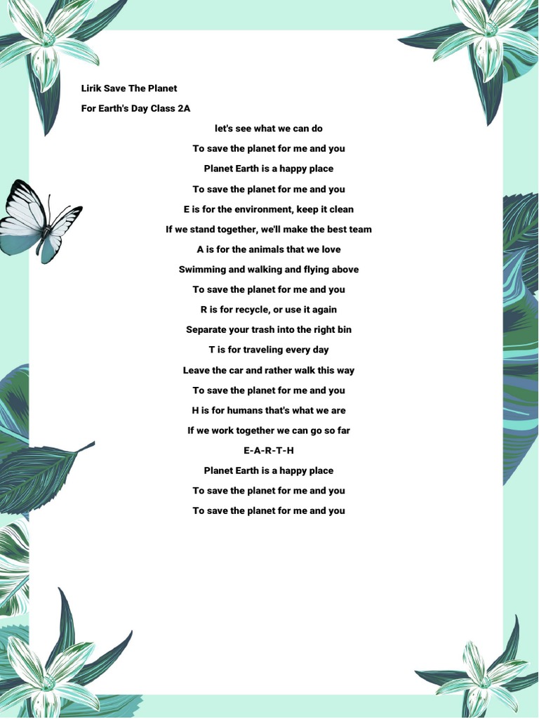 Lirik Lagu Save The Planet | PDF