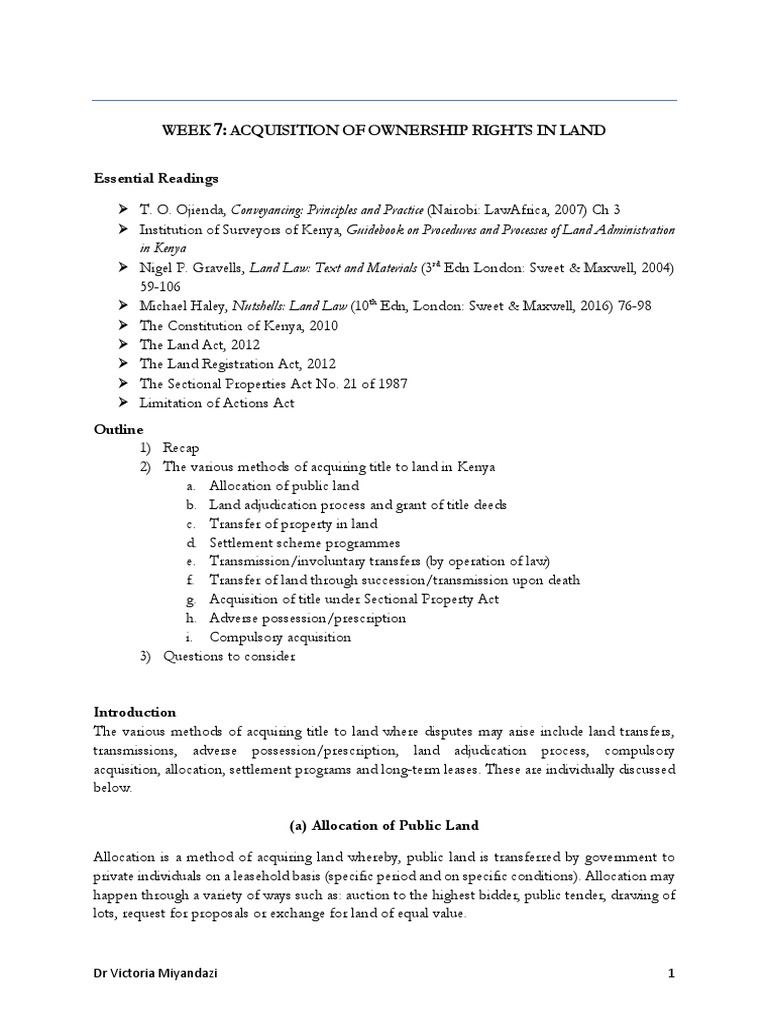 Property Law 1-Week 7 Handout | PDF