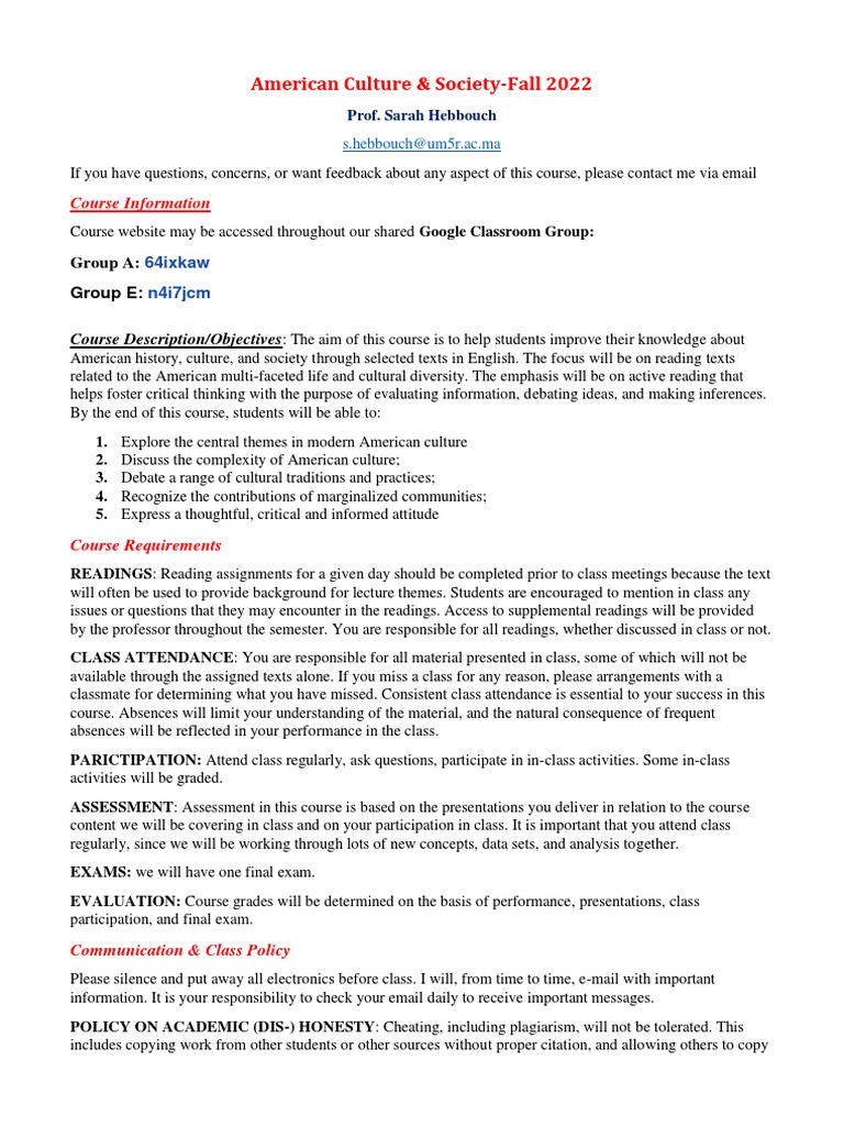 Course Content-American Culture | PDF | The United States | Test ...