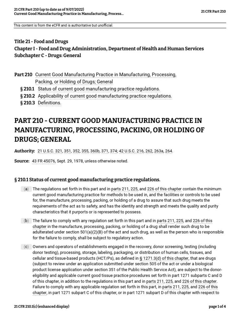 21 CFR Part 210 (Up To Date As of 9-07-2022) | PDF | Phases Of Clinical ...