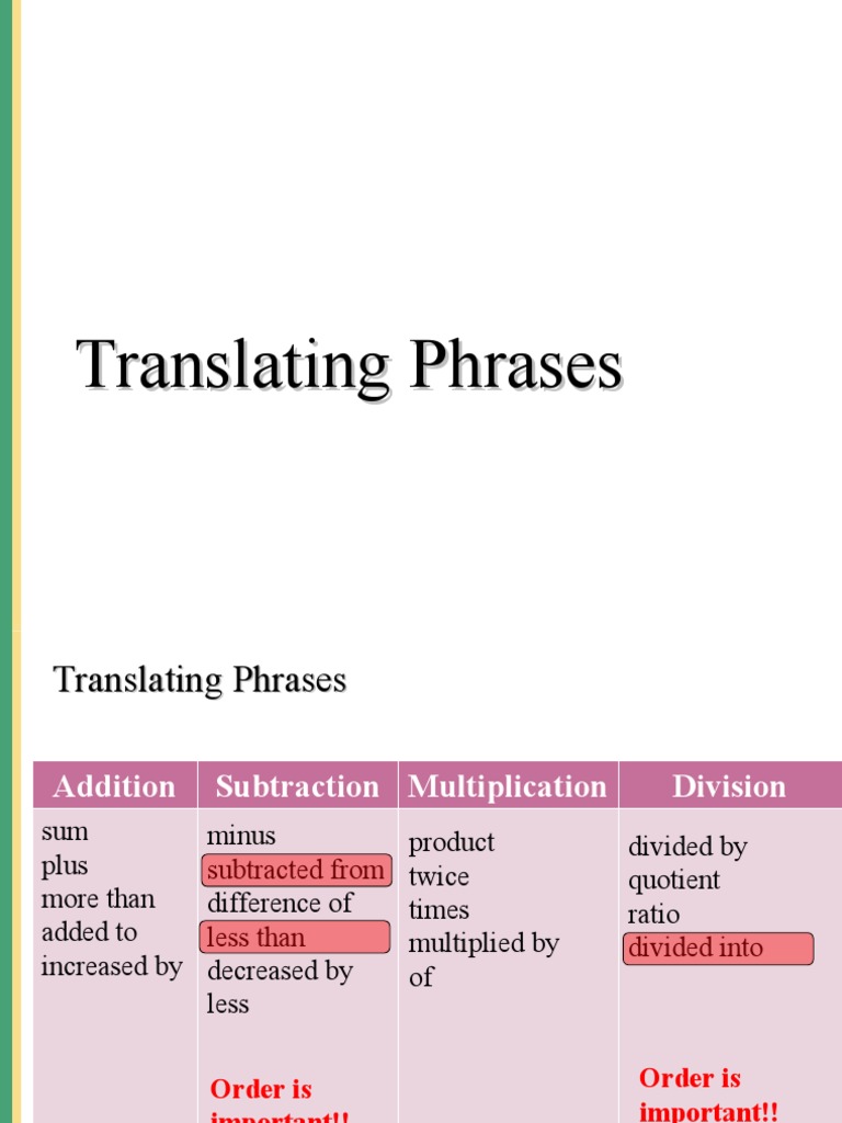 Translating Phrases | PDF | Numbers | Multiplication