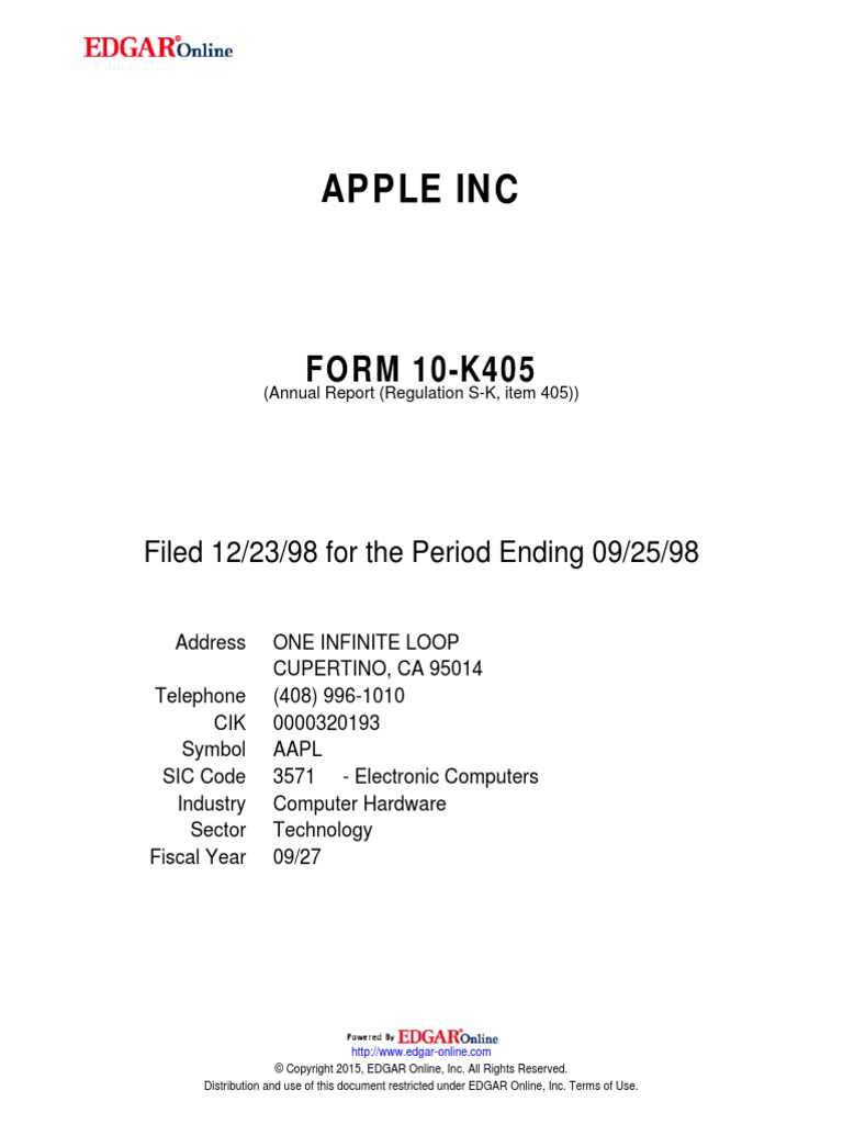 Apple Annual Report - 1998 | PDF