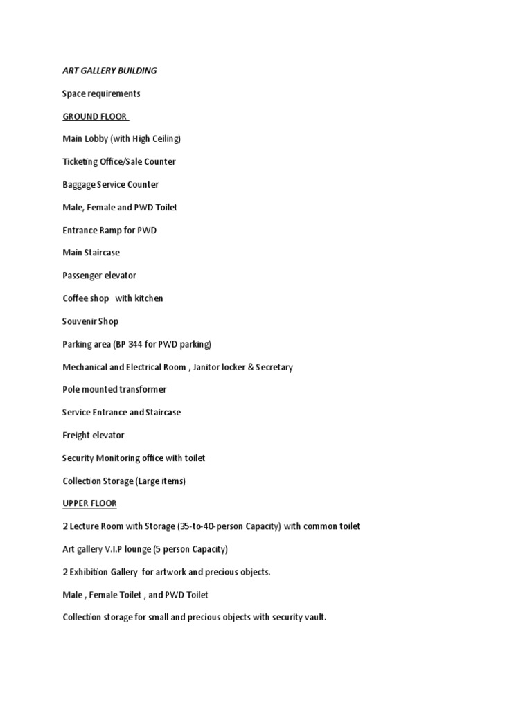 Space Requirements Art Gallery Building | PDF