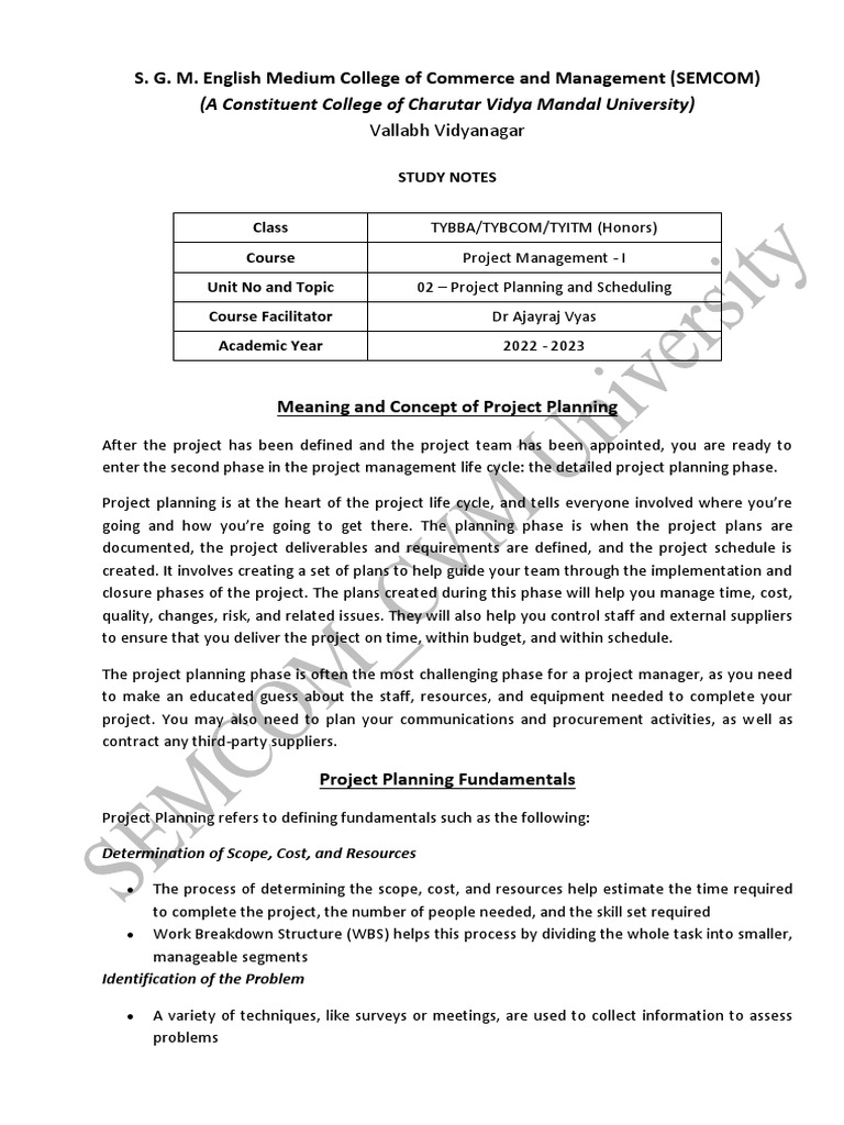 Unit-2 - Project Planning & Scheduling | PDF | Project Management | Business