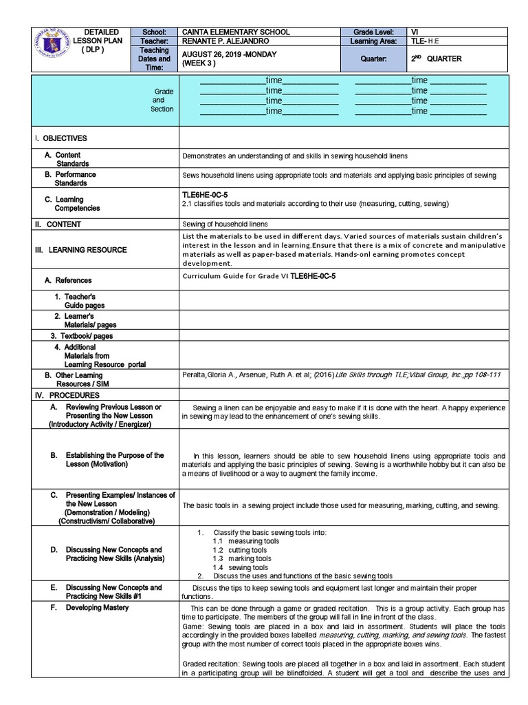 DLP 6 Tle - He q2 Aug. 26-30 Week 3 | PDF | Learning | Teaching Method