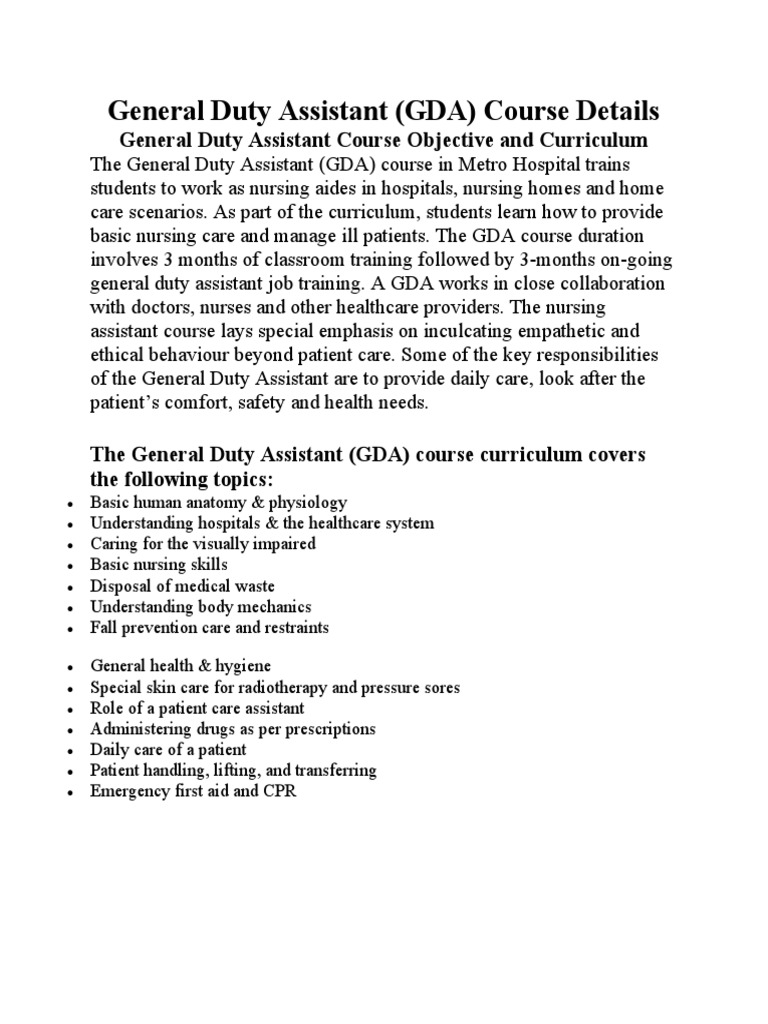 General Duty Assistant | PDF