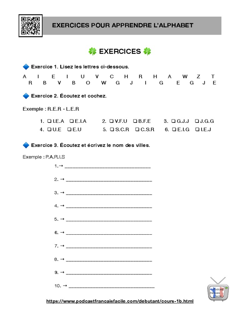 Exercices pour apprendre l'alphabet | PDF