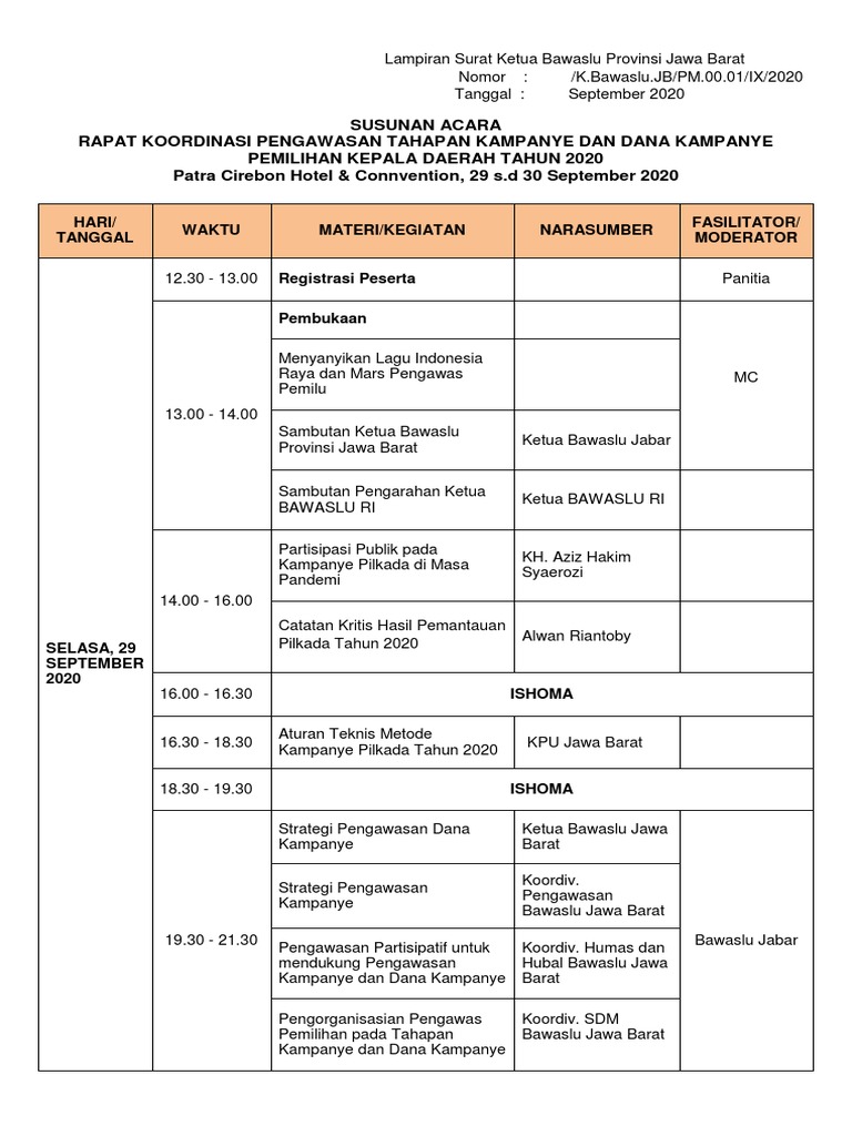 Susunan Acara Rakor Tahapan Kampanye Pilkada | PDF