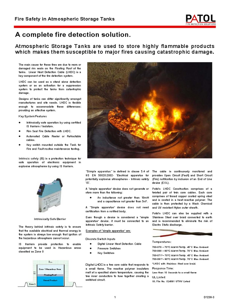 Fire Heat Detection Cables Patol Fire Detection For Atmospheric Storage ...