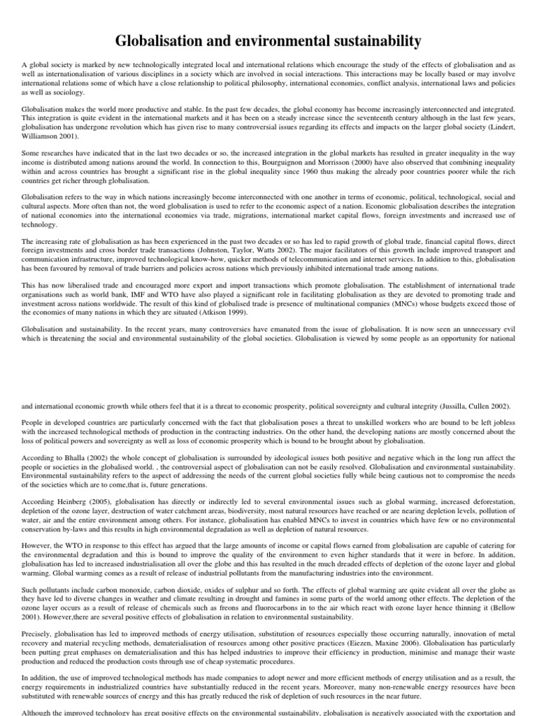 Globalisation and Environmental Sustainability | PDF