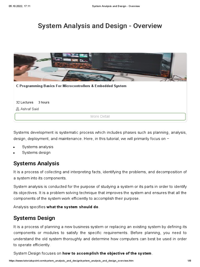 System Analysis and Design - Overview | Download Free PDF | System | Input/Output