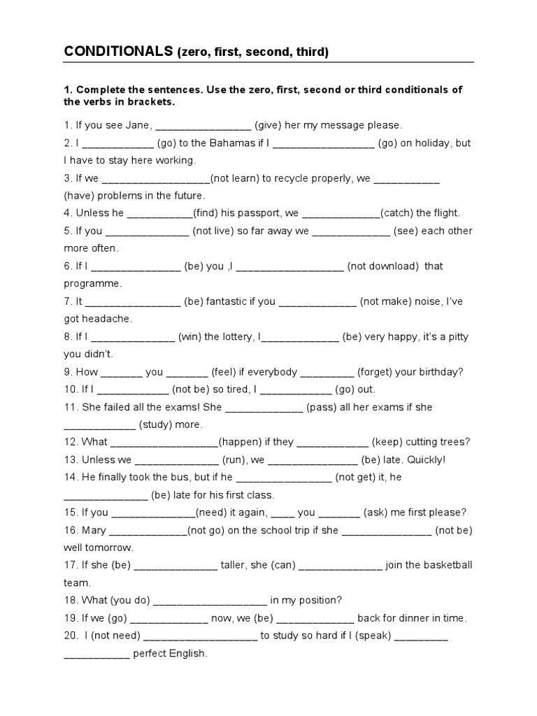 P6 - 0,1,2,3 CONDITIONALS Worksheet | PDF