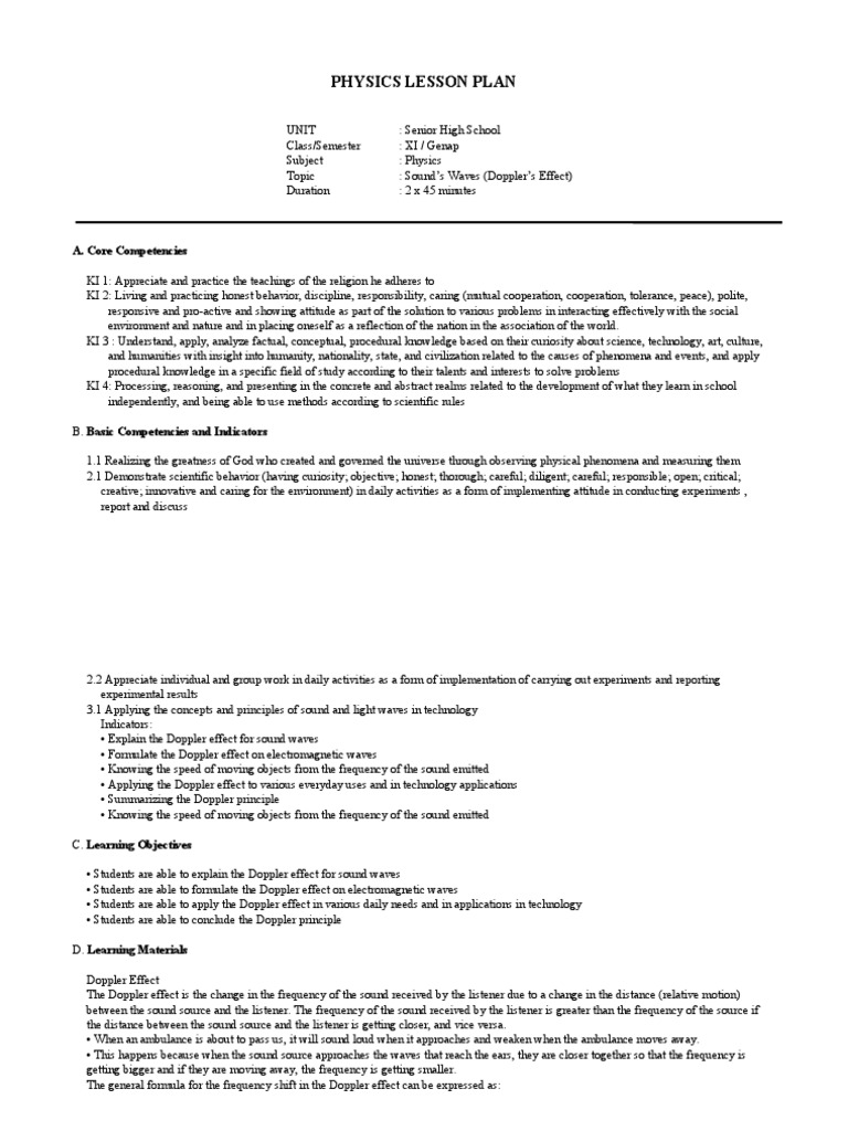 Physics Lesson Plan | PDF | Doppler Effect | Experiment