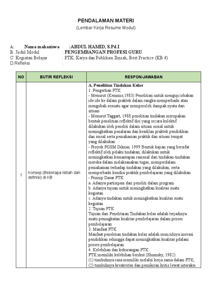 KB 4 LK - Resume Pendalaman Materi PPG 2022. | PDF