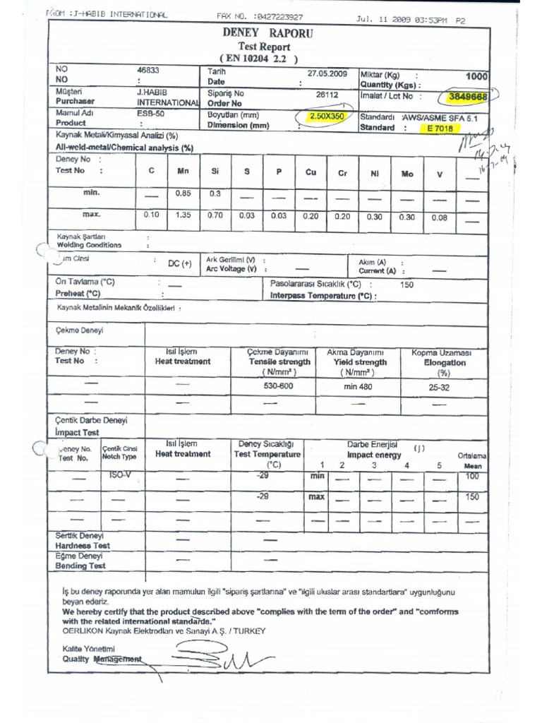 Filler Metal Test Report | PDF