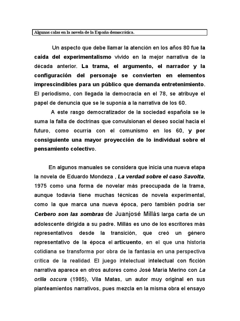 Evolución de la novela en España (80s) | PDF | Novelas | Ficción histórica