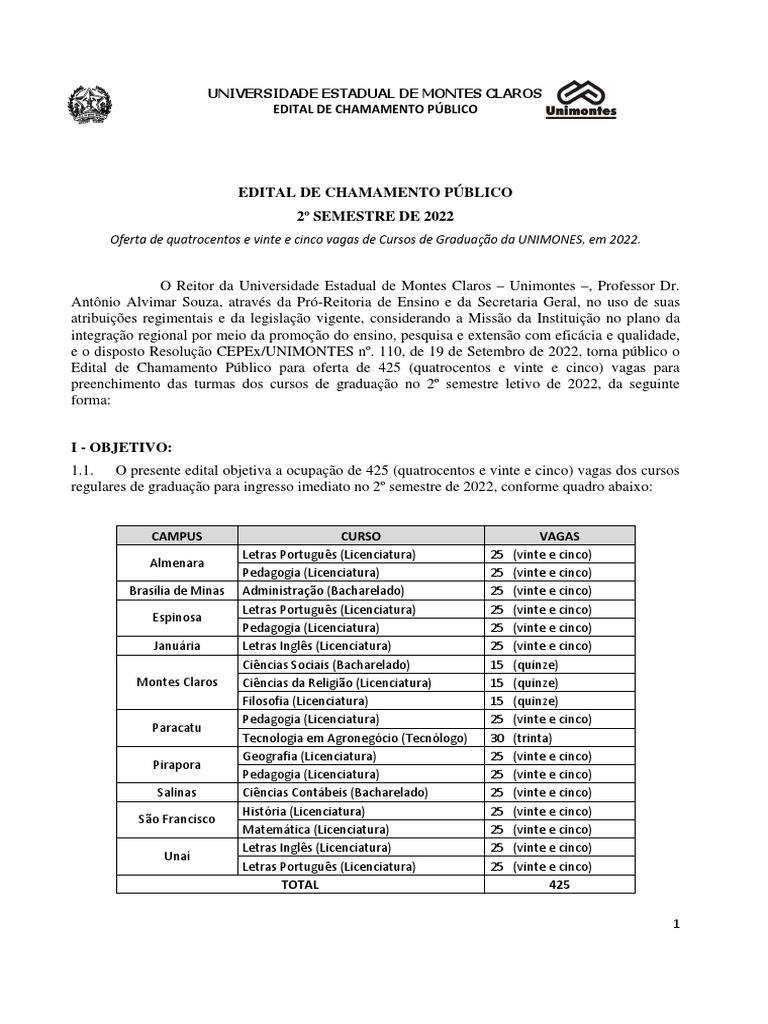 Edital de Chamamento Publico 2.2022 1 | PDF | Diploma de bacharel