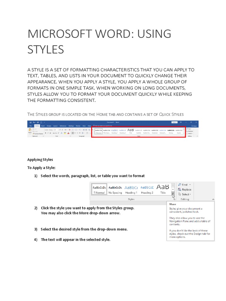 WORD Lesson - Styles and Page Number | PDF