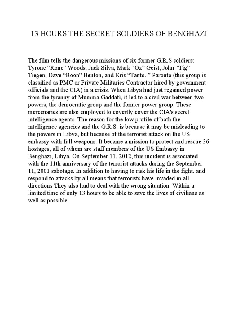 13 Hours The Secret Soldiers of Benghazi | PDF