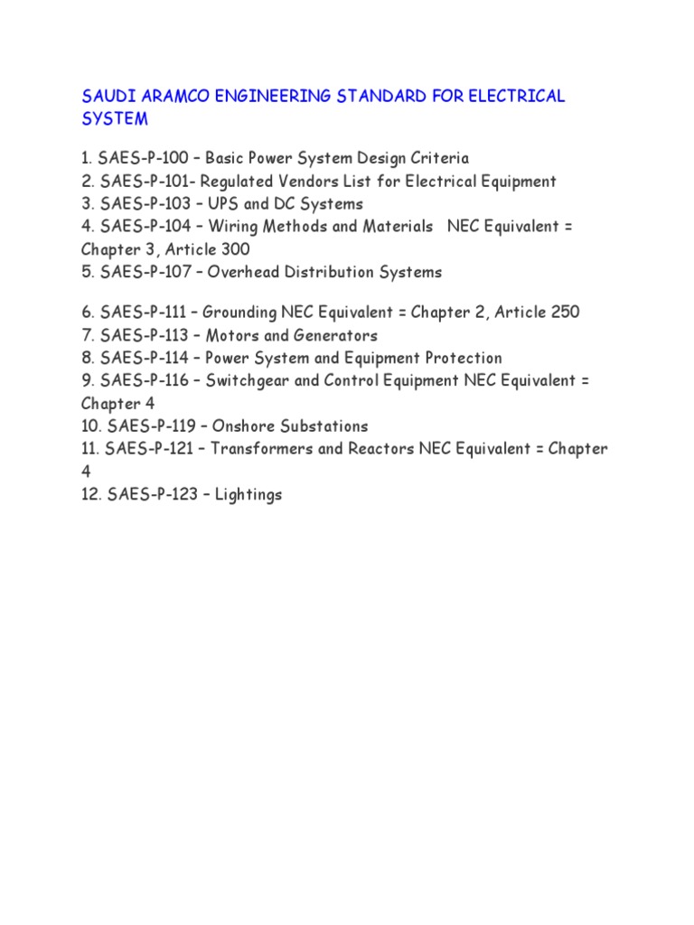 Aramco Electrical Standards | PDF | Science & Mathematics | Computers