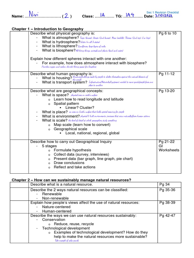Bolleballi Naganivrithi (Greendaless) - Sec 1 Geography EOY Revision ...