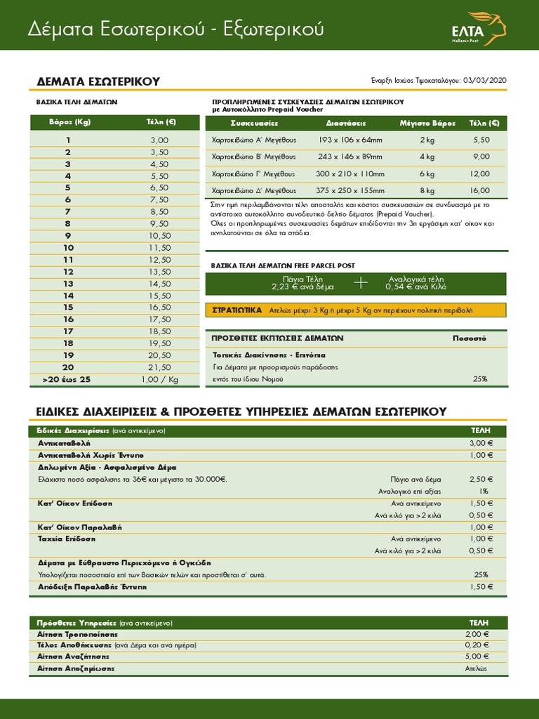 ELTA Timologio Demata Esoterikou Exoterikou 2020 | PDF