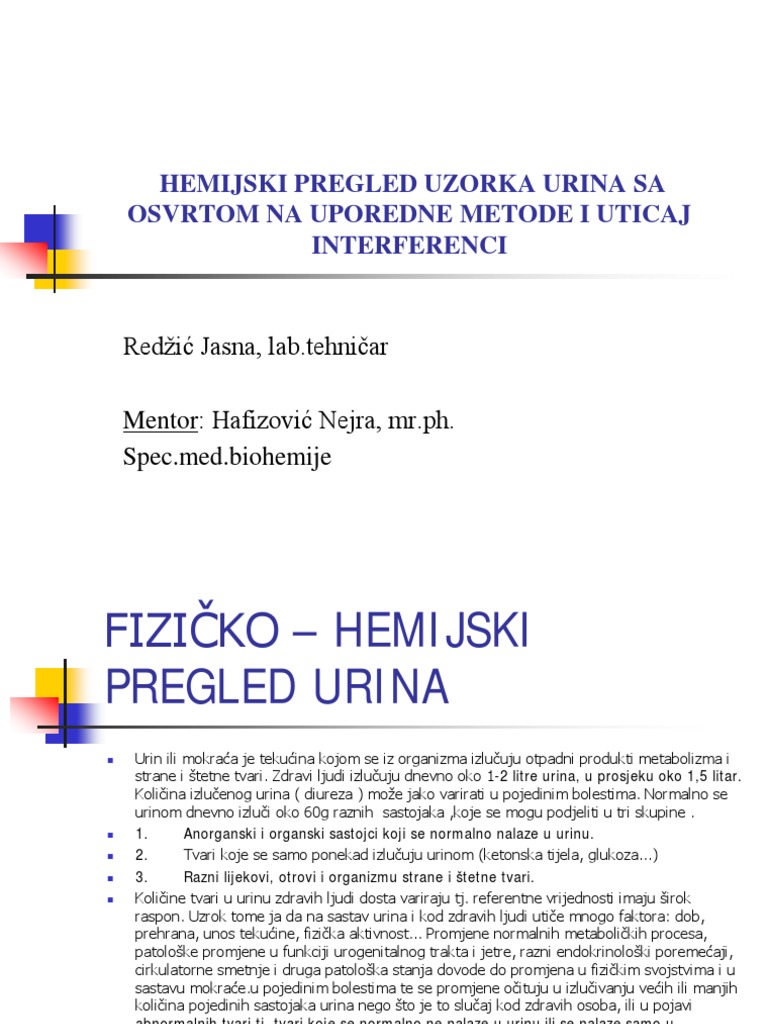 Fizicko Hemijski Pregled Uzorka Urina Sa Osvrtom | PDF
