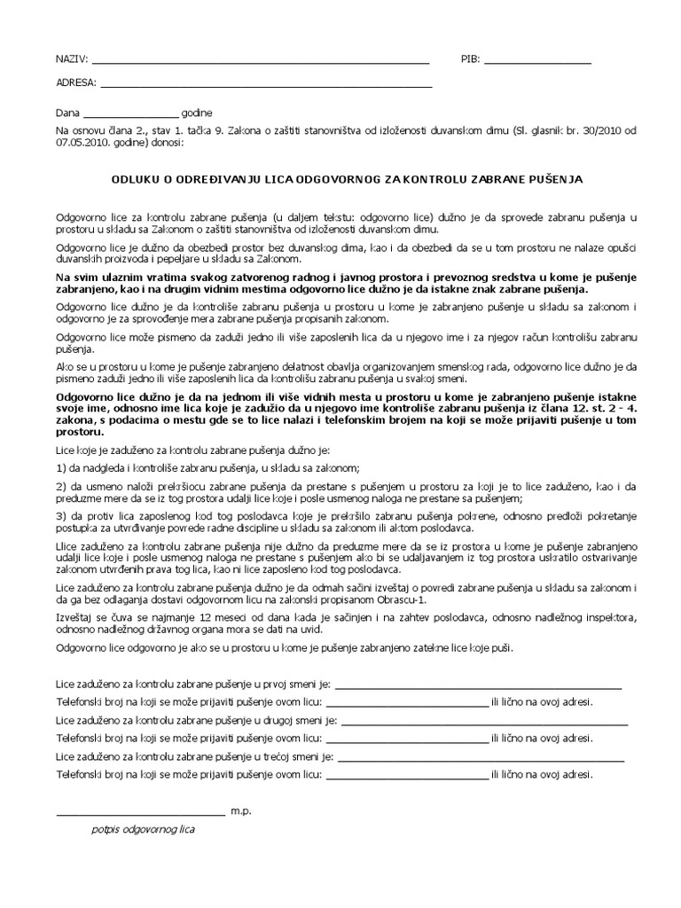 PUSENJE-ODLUKA o Licu Za Kontrolu | PDF