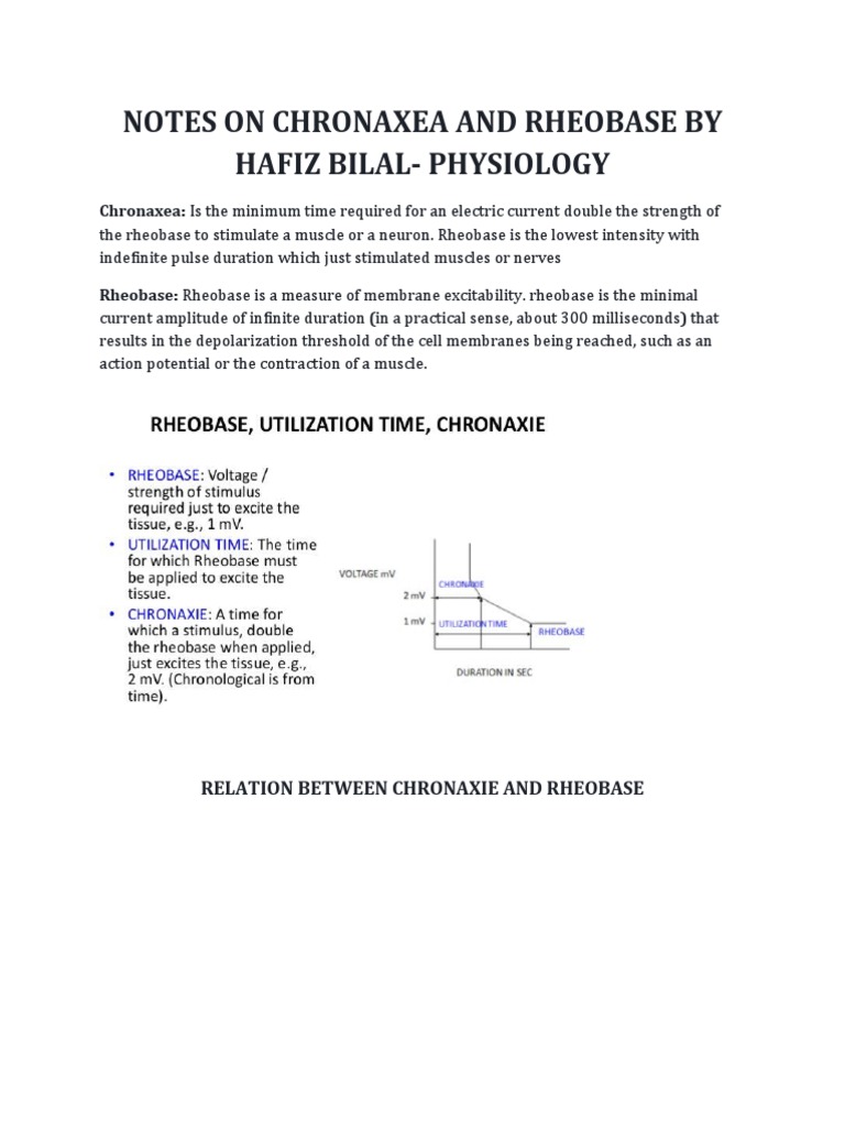 Chronaxea and Rheobase - Physiology Notes by Hafiz Bilal | PDF